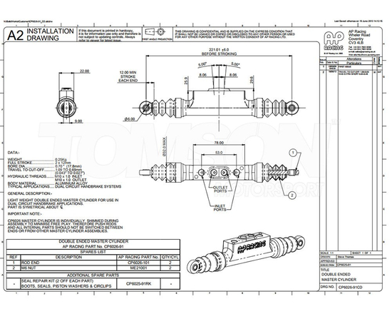 AP Racing CP6026-91 dual circuits double ended hand brake cylinder 0. ...